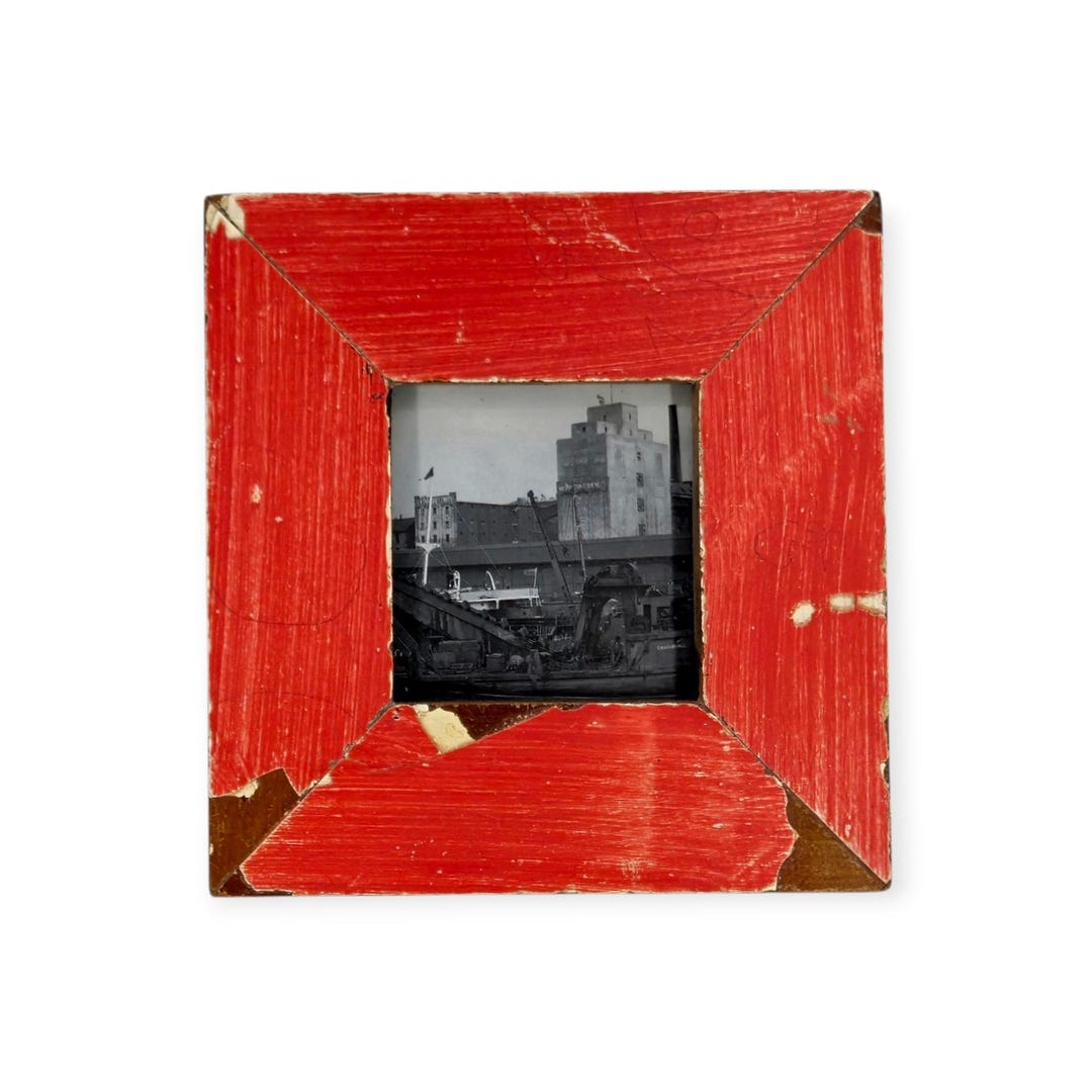 4x4 Upcycled Timber Photo Frame: Reclaimed Wood, Red Chippy Paint - Etsy