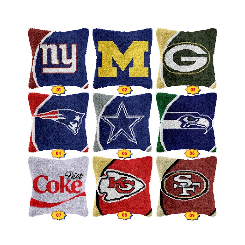 DIY Latch Hook Pillow Kits, Color Printed Throw Pillow Cover Logos ...