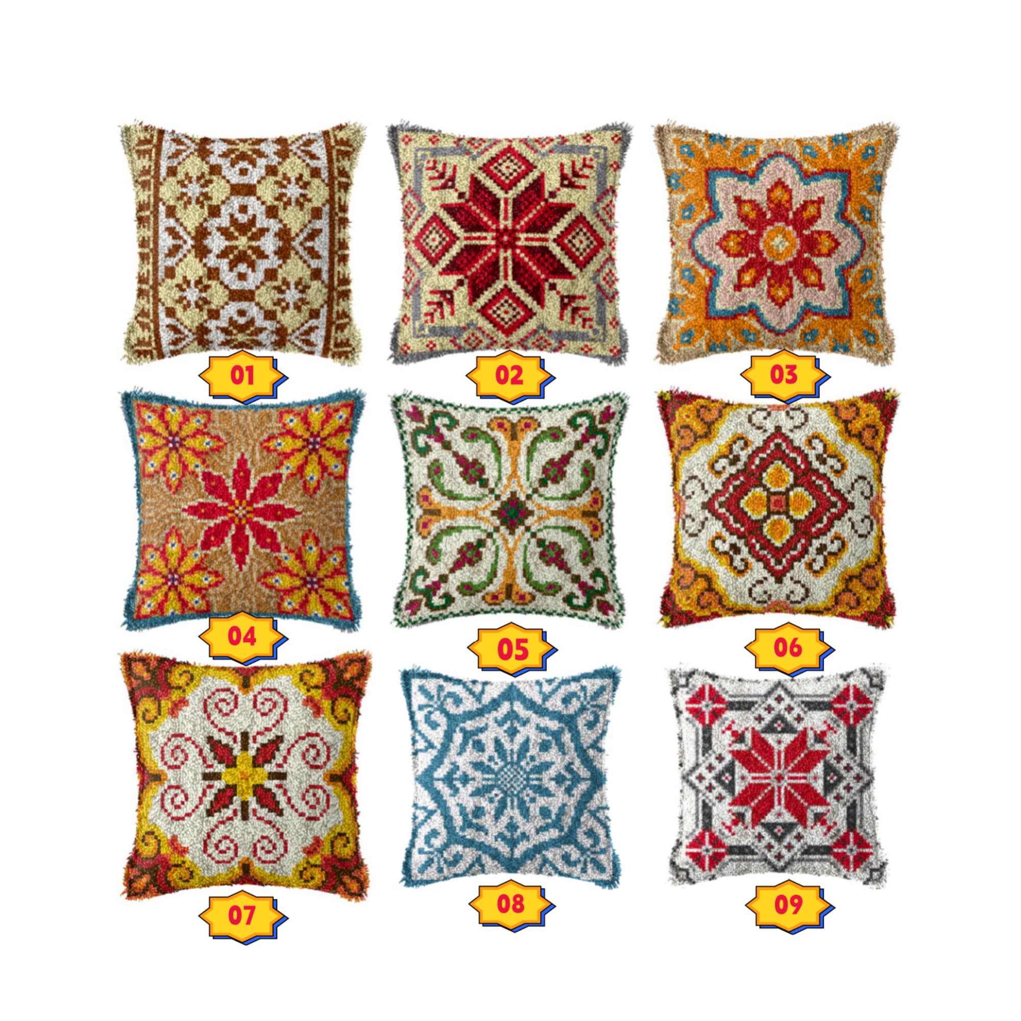 DIY Latch Hook Pillow Kits, Color Printed Throw Pillow Cover Vintage ...