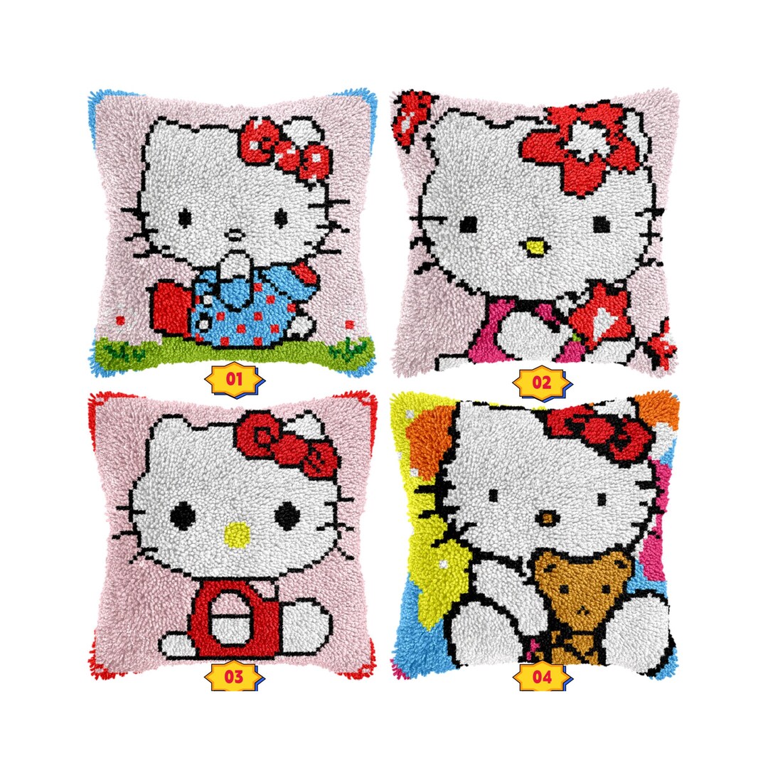 DIY Latch Hook Pillow Kits, Color Printed Throw Pillow Cover Cats ...