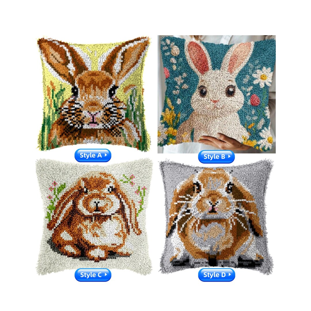 DIY Latch Hook Pillow Kits, Color Printed Throw Pillow Cover Rabbits ...