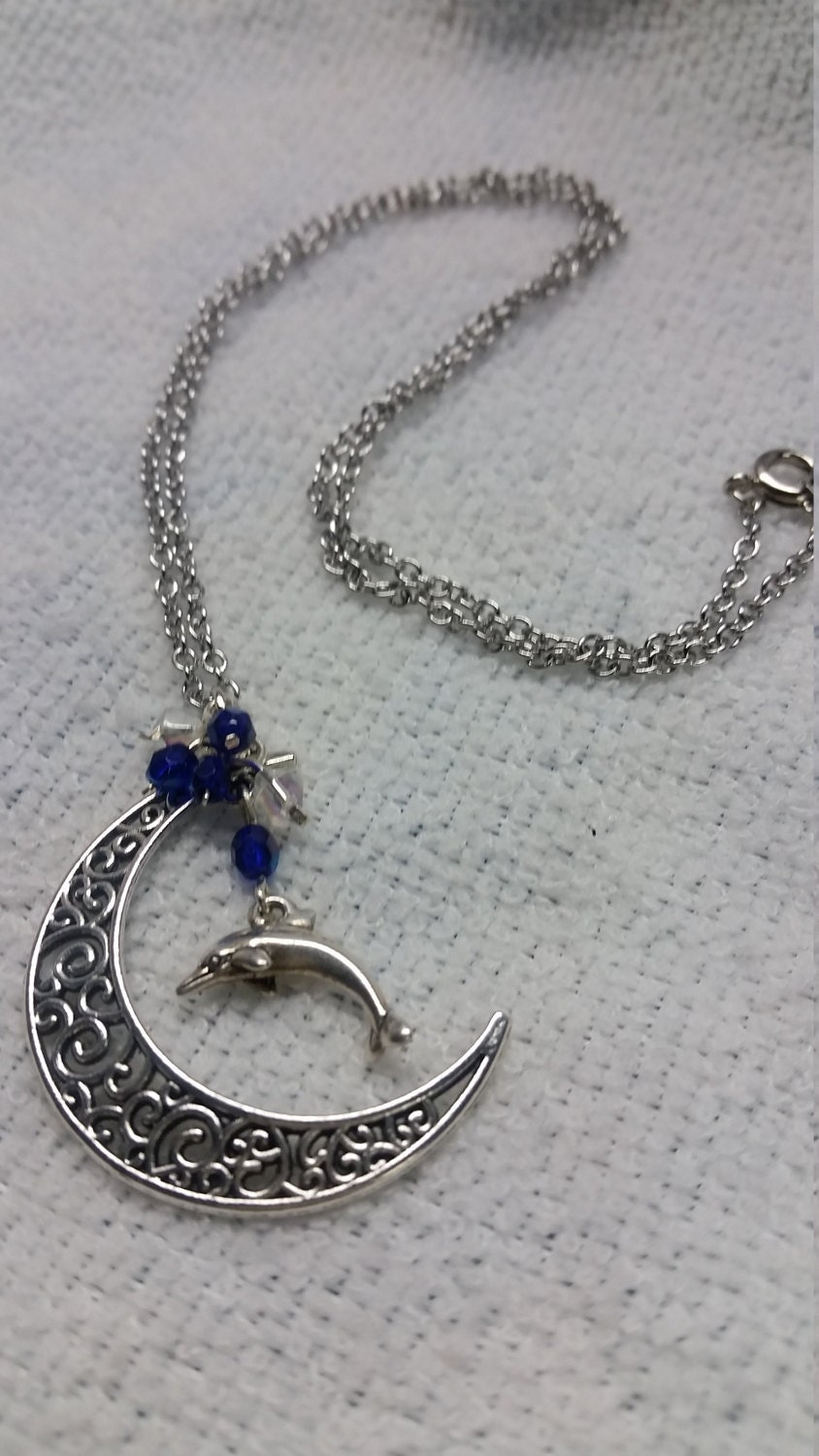 Filigree Cresent Moon With Dolphin Necklace - Etsy