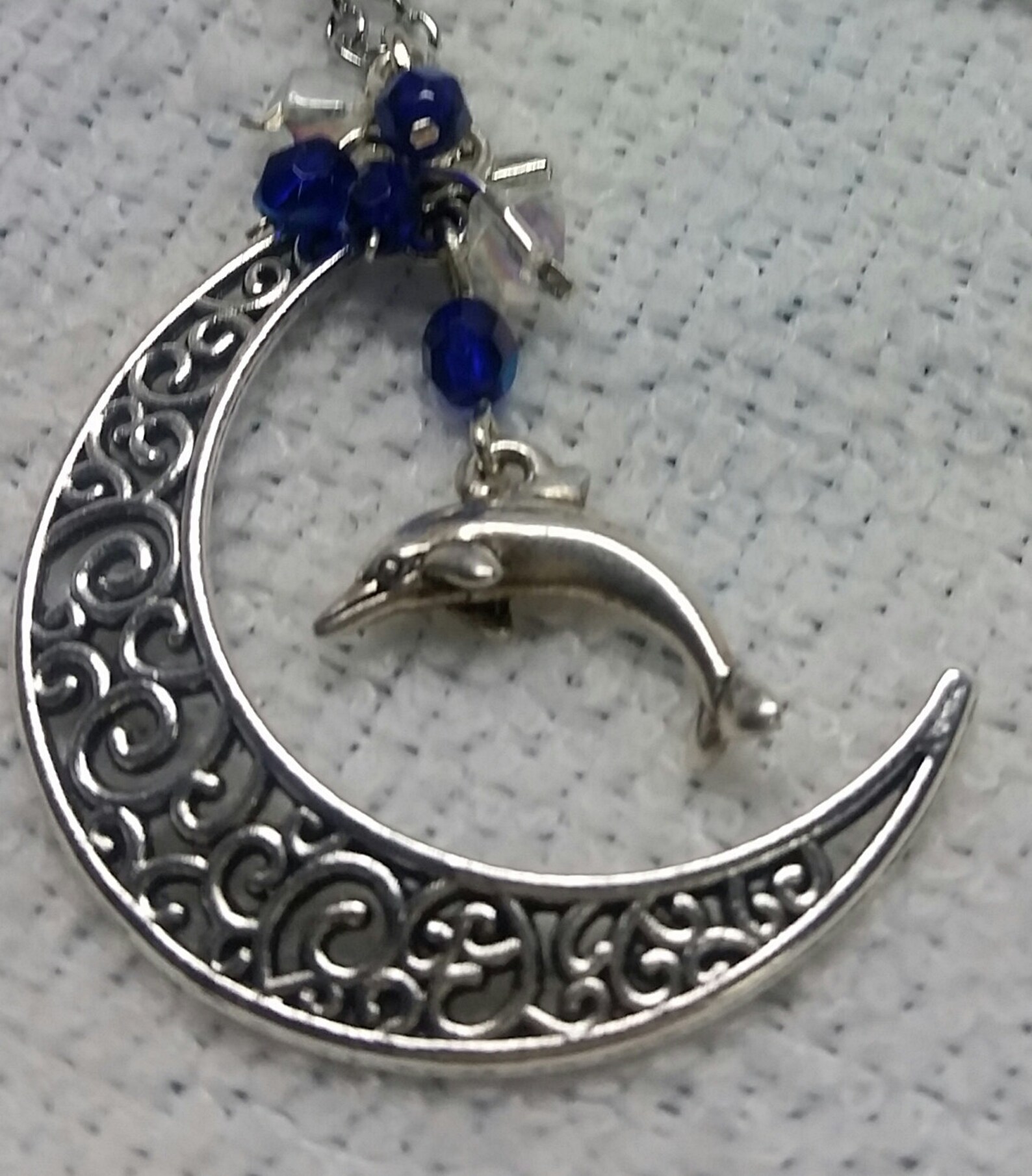 Filigree Cresent Moon With Dolphin Necklace - Etsy