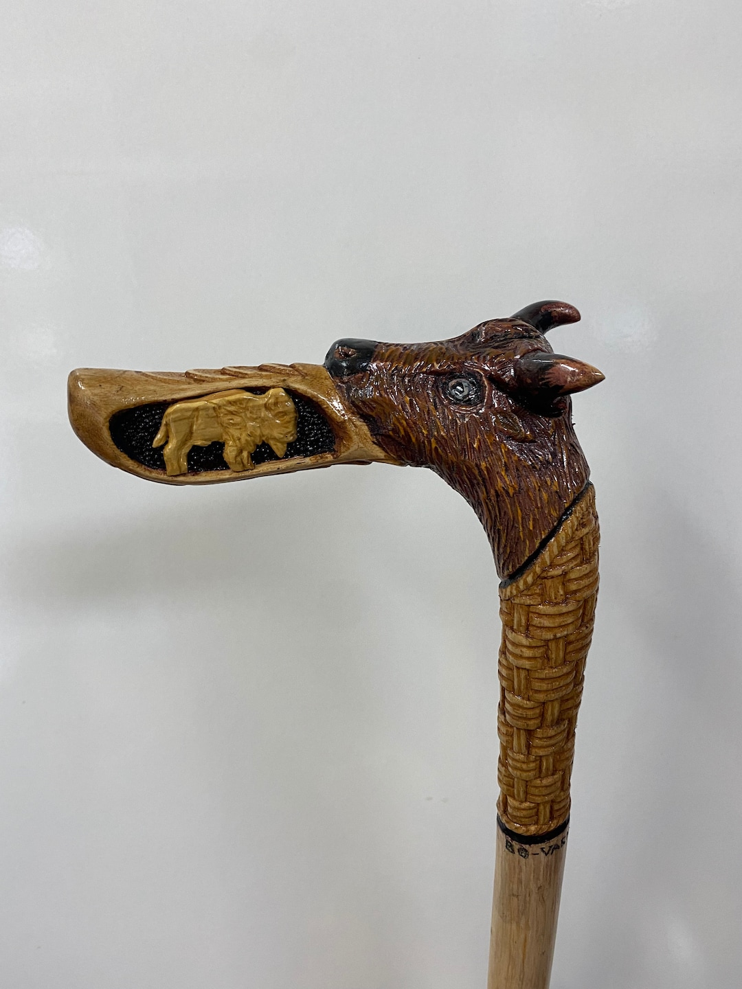 Hand Made Cane With Deer Head and Bison Handle Carvings From One Piece ...