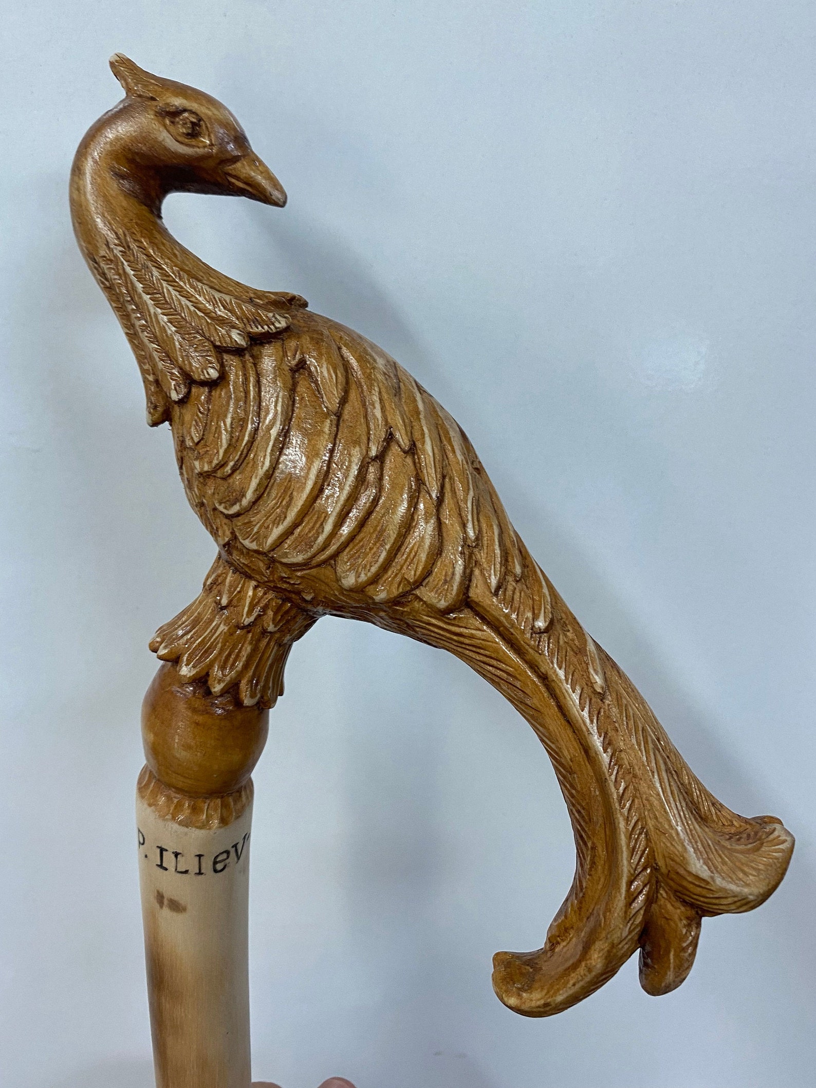 Hand Carved Wooden Walking Stick by Dogwood Tree With Phoenix Grip. One ...