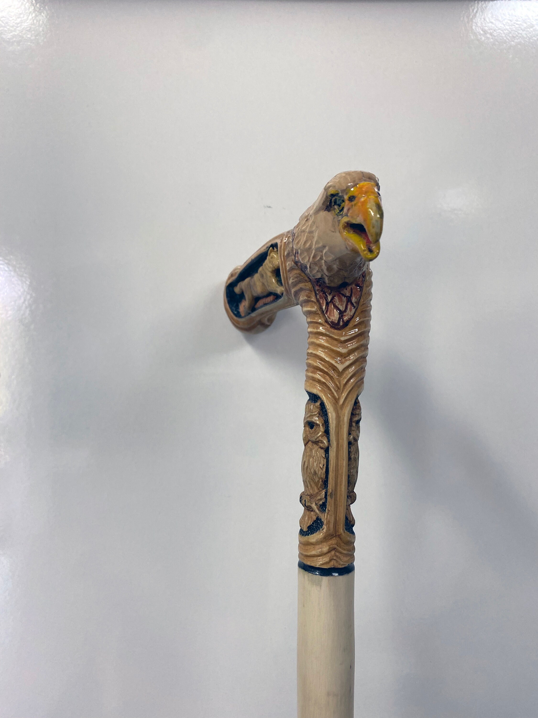 Hand Made Cane With Eagle, Cat and Owl Carvings From One Piece by ...