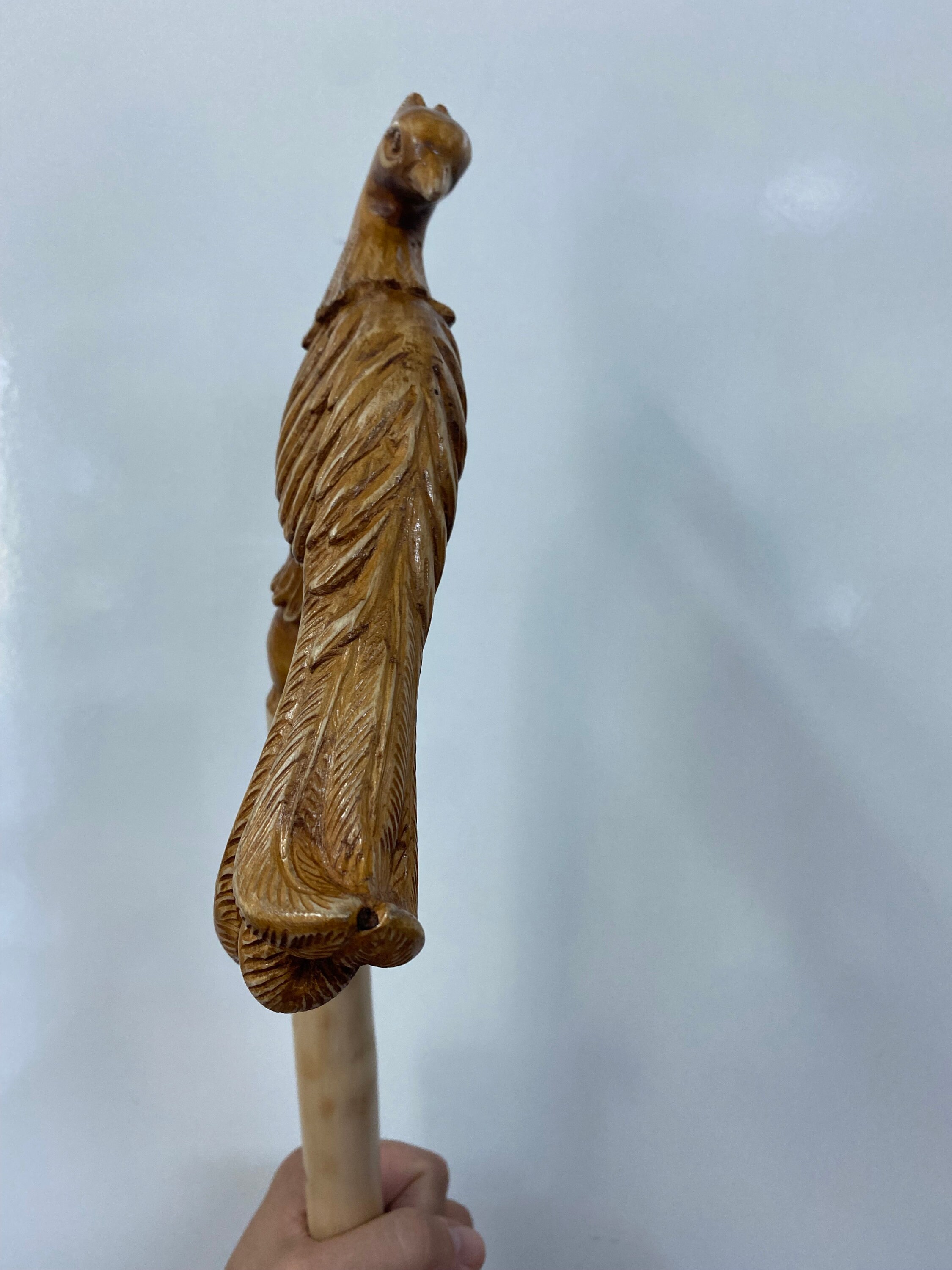 Hand Carved Wooden Walking Stick by Dogwood Tree With Phoenix Grip. One ...