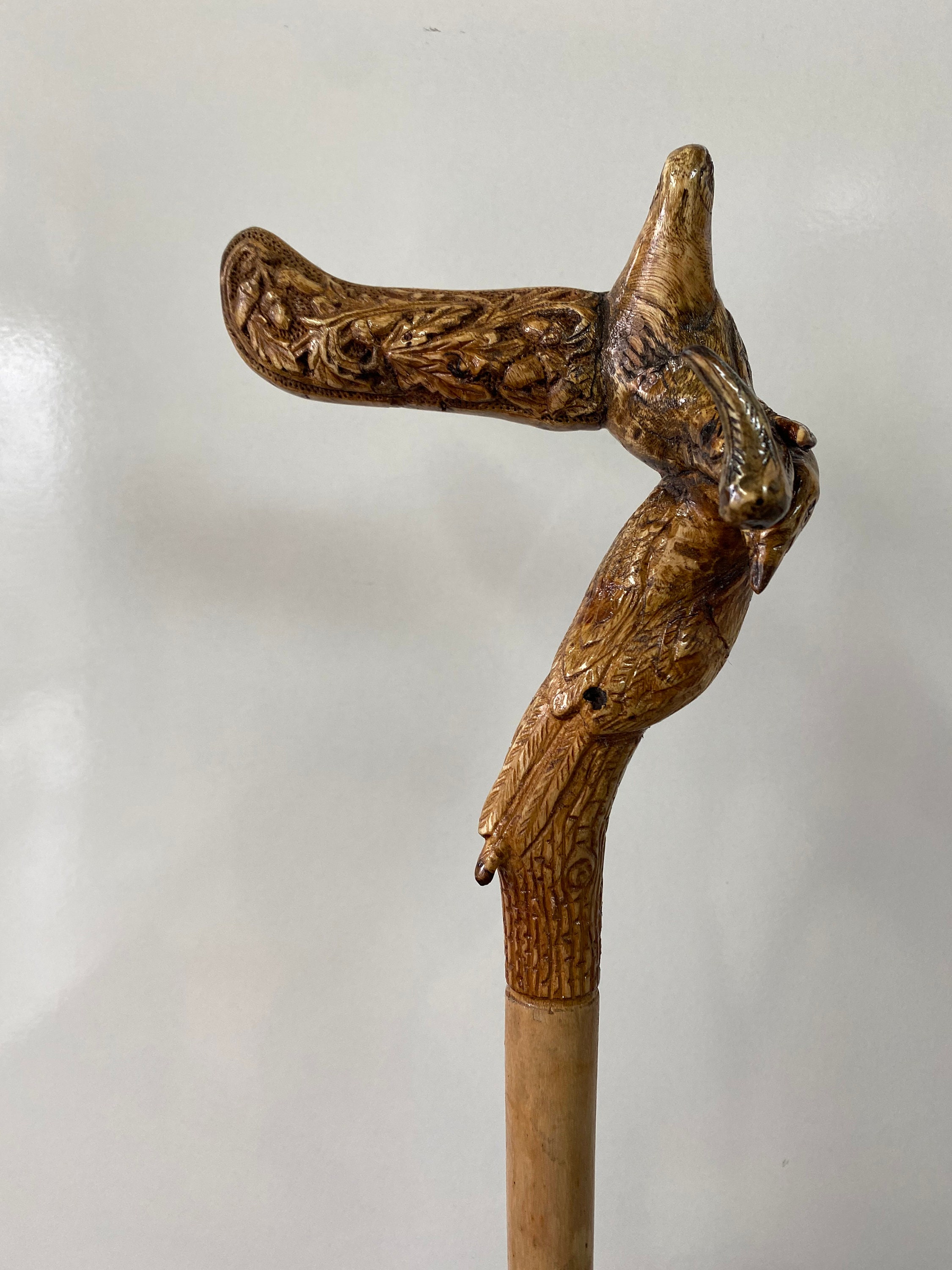 Hand Carved Wooden Walking Stick by Dogwood Tree With Two Birds Grip ...