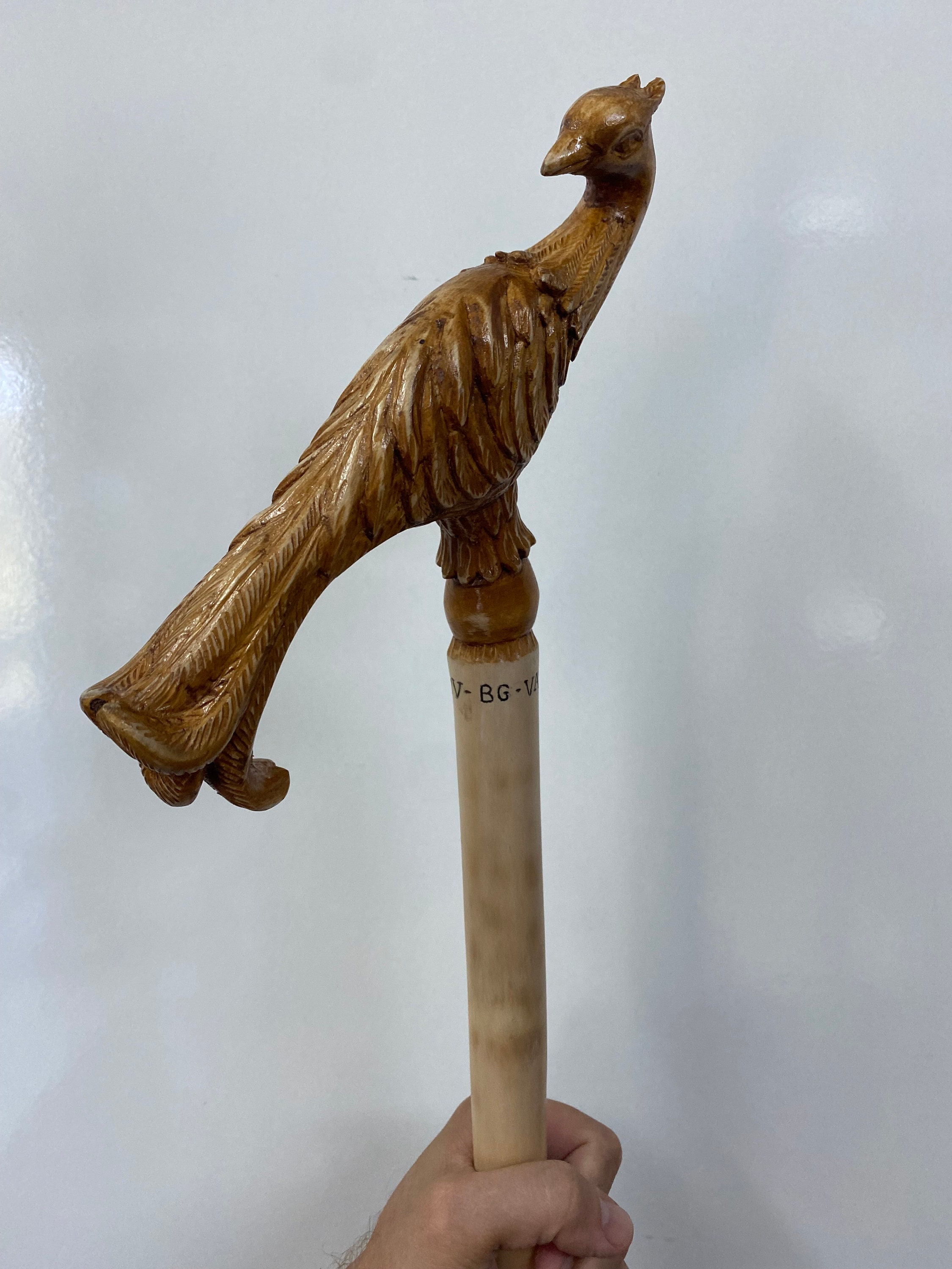 Hand Carved Wooden Walking Stick by Dogwood Tree With Phoenix Grip. One ...