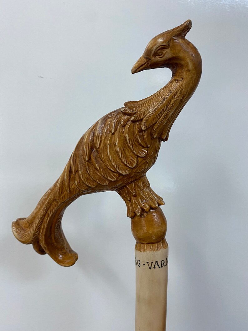 Hand Carved Wooden Walking Stick by Dogwood Tree With Phoenix Grip. One ...
