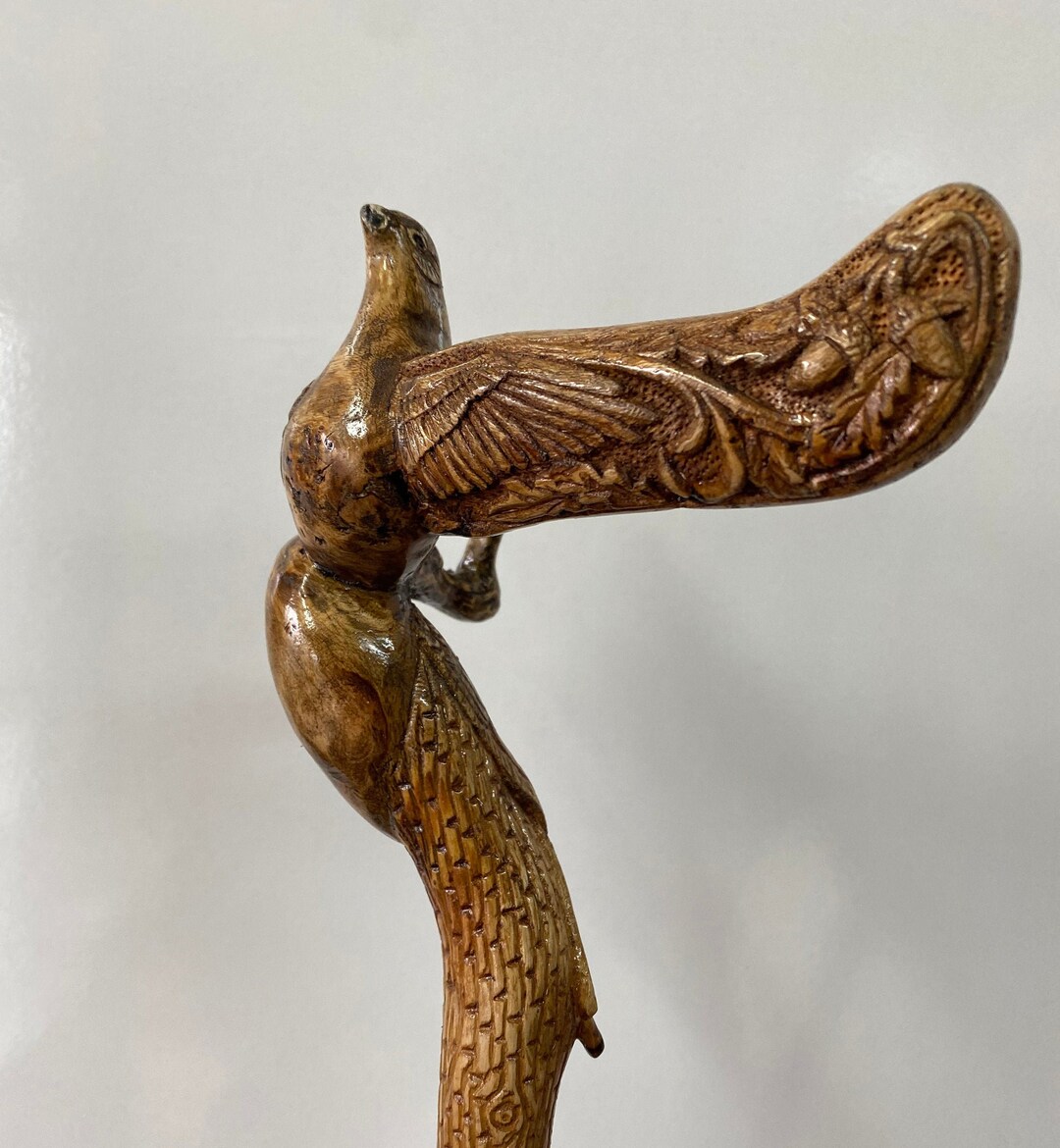 Hand Carved Wooden Walking Stick by Dogwood Tree With Two Birds Grip ...