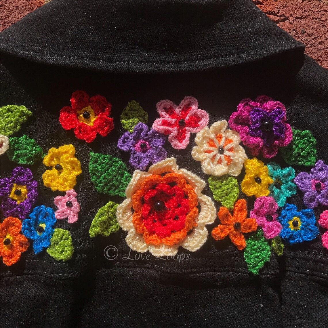 Flower Embroidered Denim Jacket Black UK Size 14 US M - Etsy UK