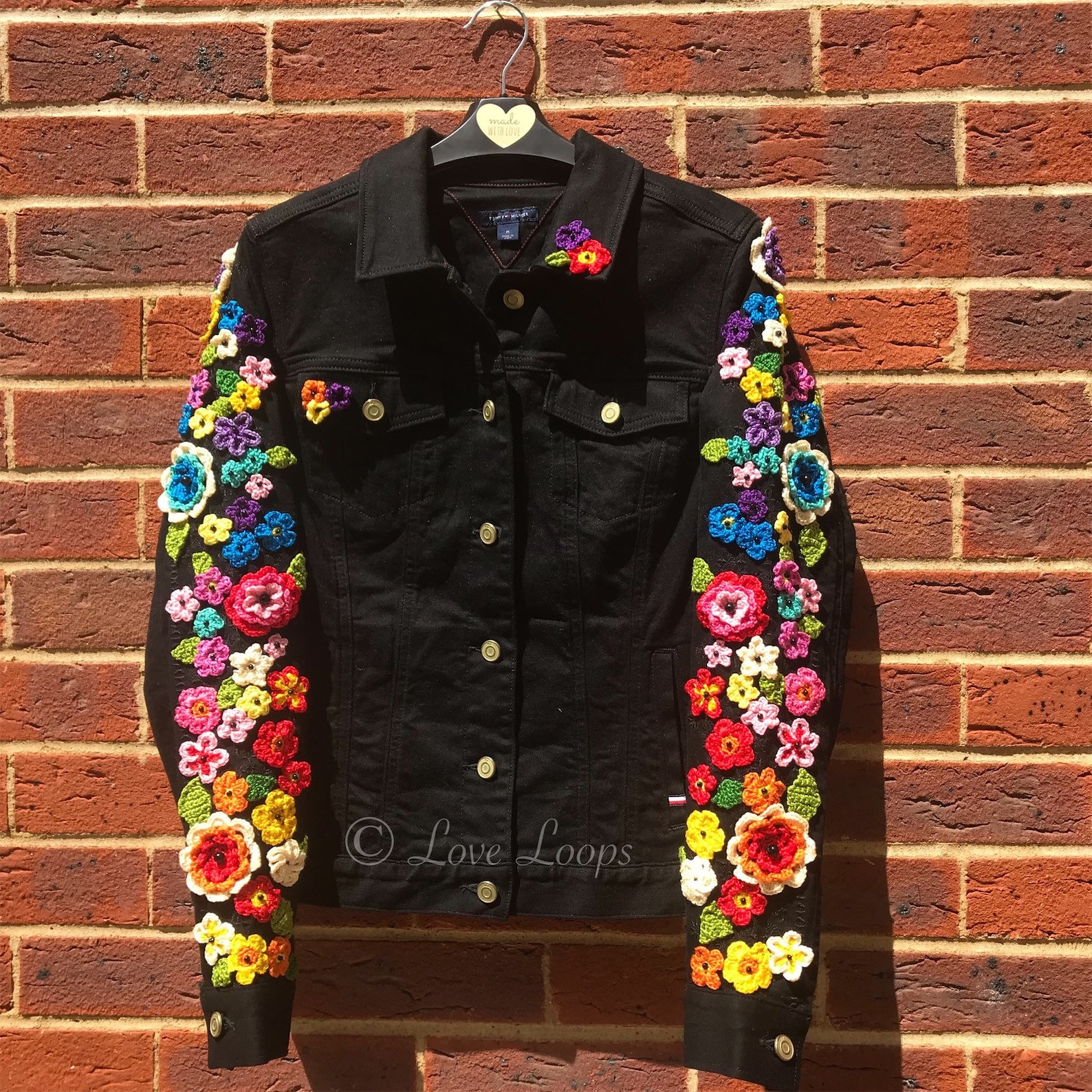 Flower Embroidered Denim Jacket Black UK Size 14 US M - Etsy