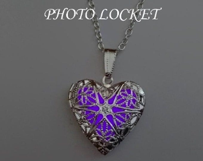 Purple Heart Photo Locket Necklace, Christmas Gifts for Her, Glowing ...