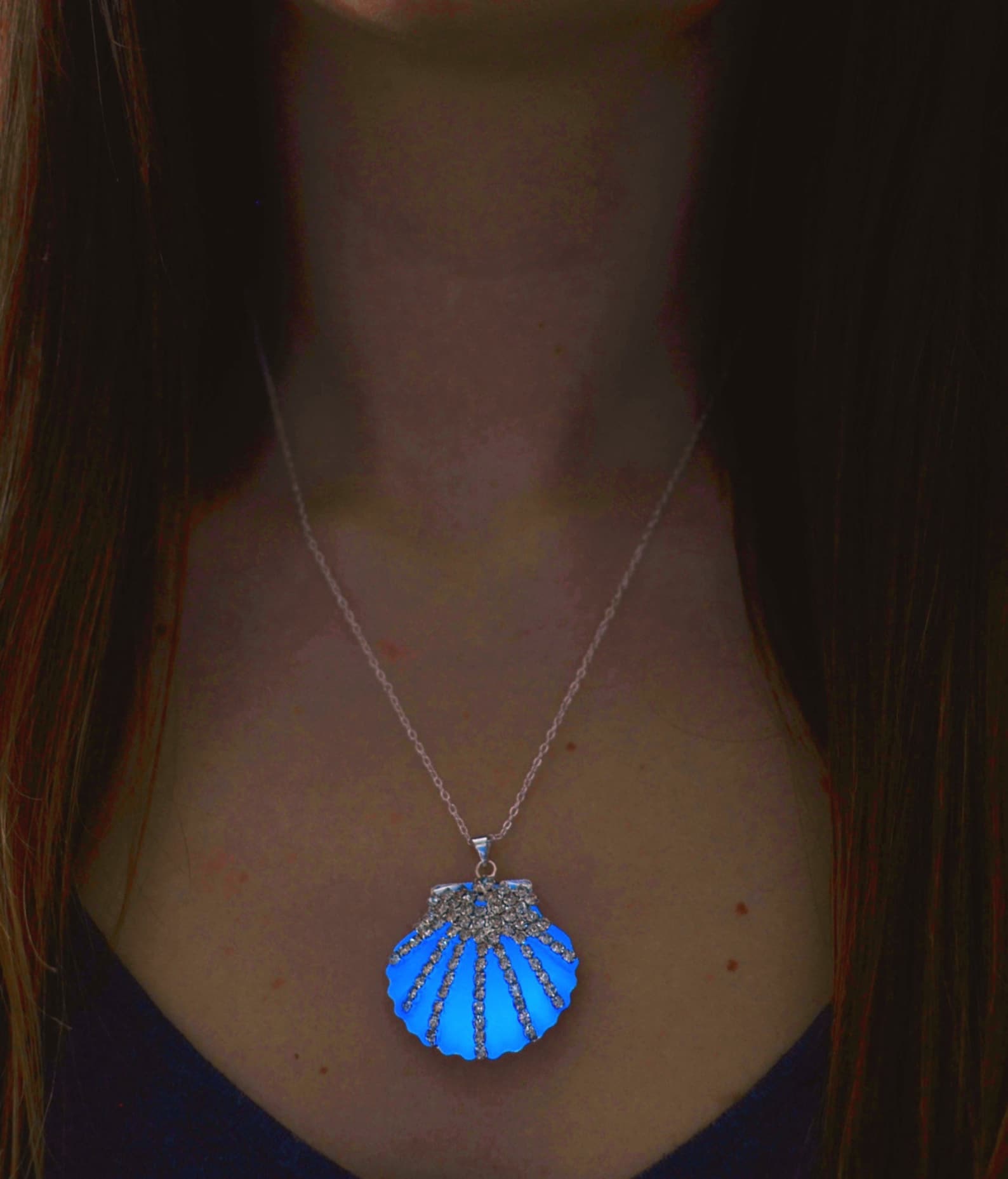 Blue Mermaid Glow-in-the-dark Necklace: Seashell Beach Wedding Jewelry ...