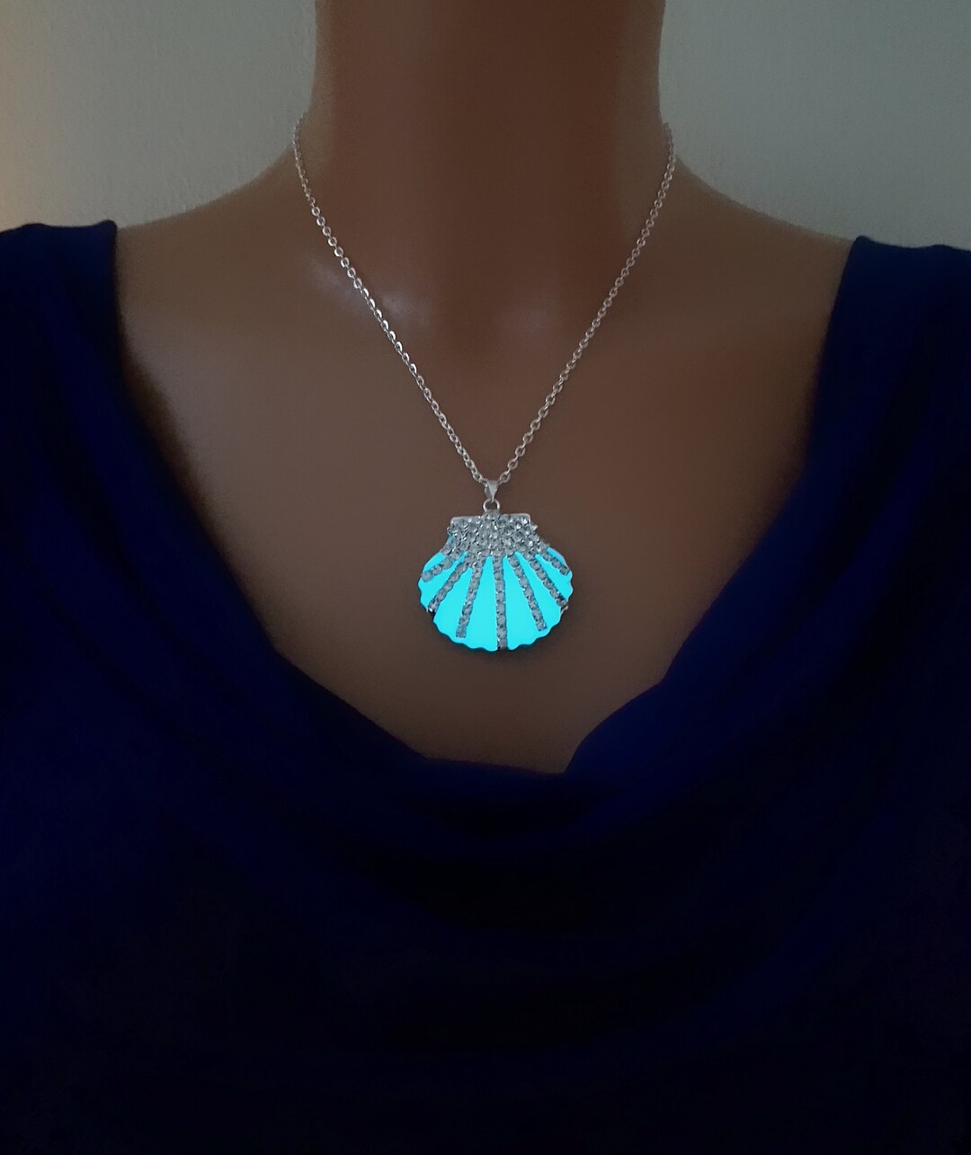 Aqua Glowing Seashell Necklace Glow in the Dark Pendant - Etsy