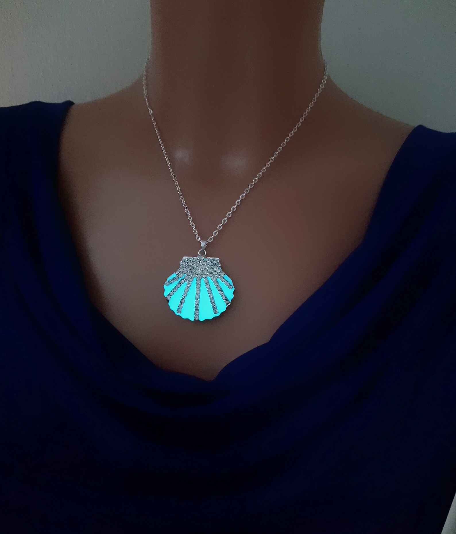 Aqua Glowing Seashell Necklace, Glow in the Dark Pendant - Etsy UK