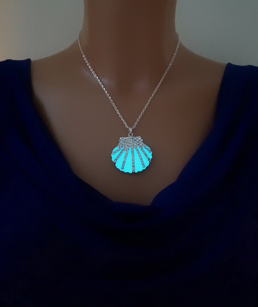 Aqua Glowing Seashell Necklace, Glow in the Dark Pendant - Etsy