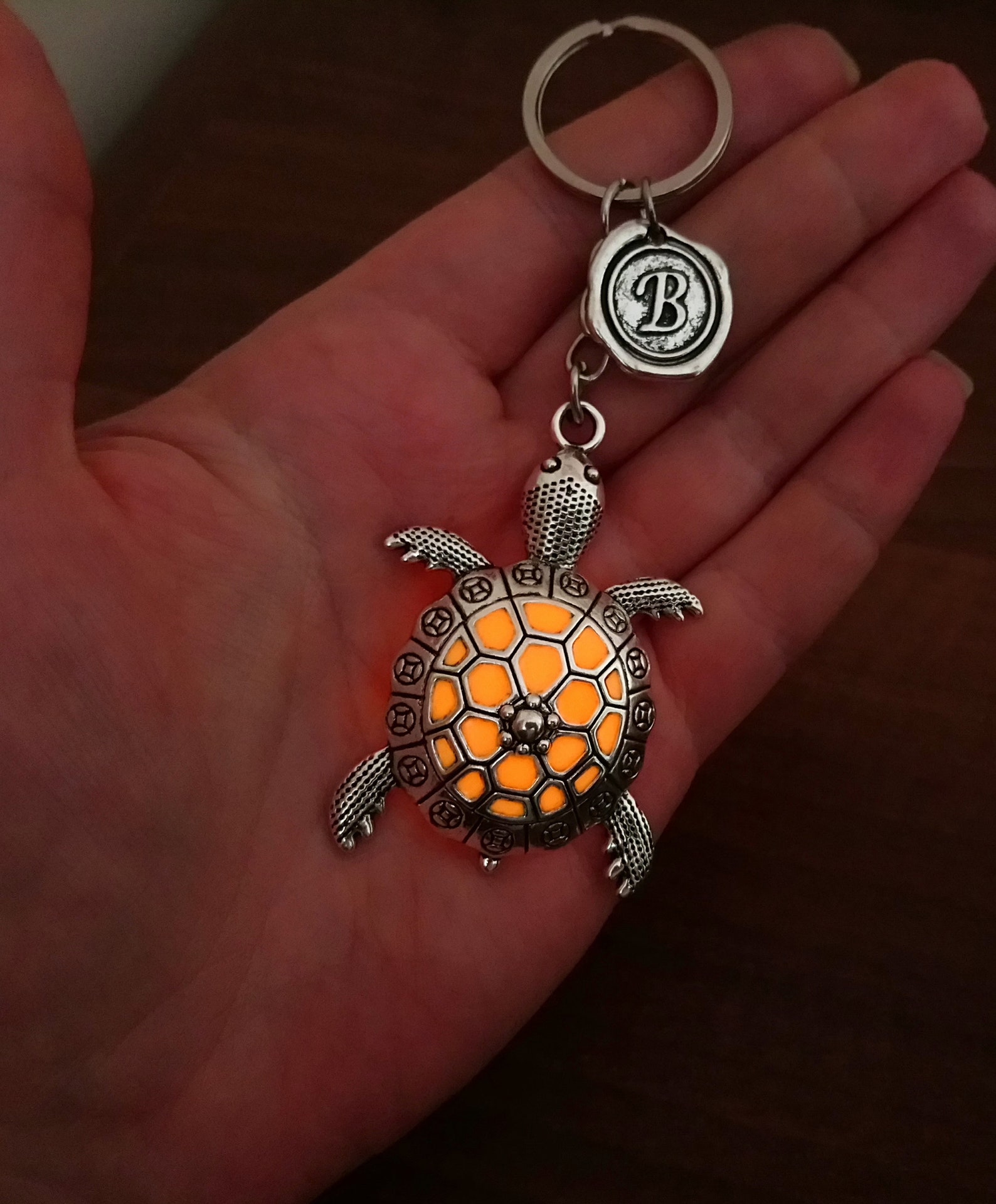 LARGE Personalized Turtle Personalized Keychain Orange Glow - Etsy
