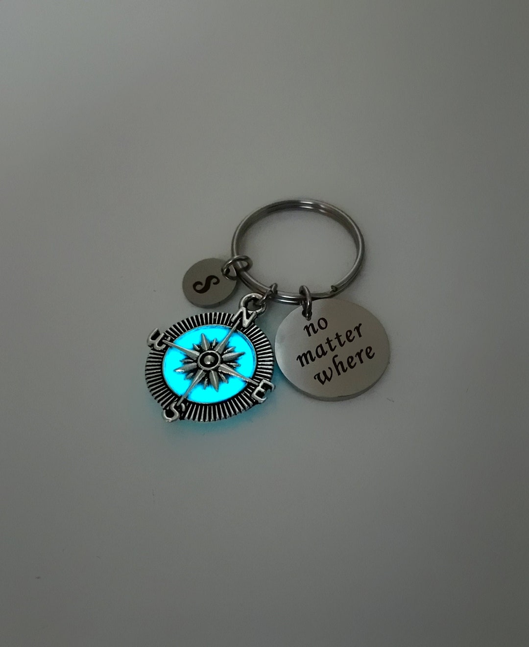 No Matter Where Personalized Keyrings, Glow in the Dark Compass Charm ...