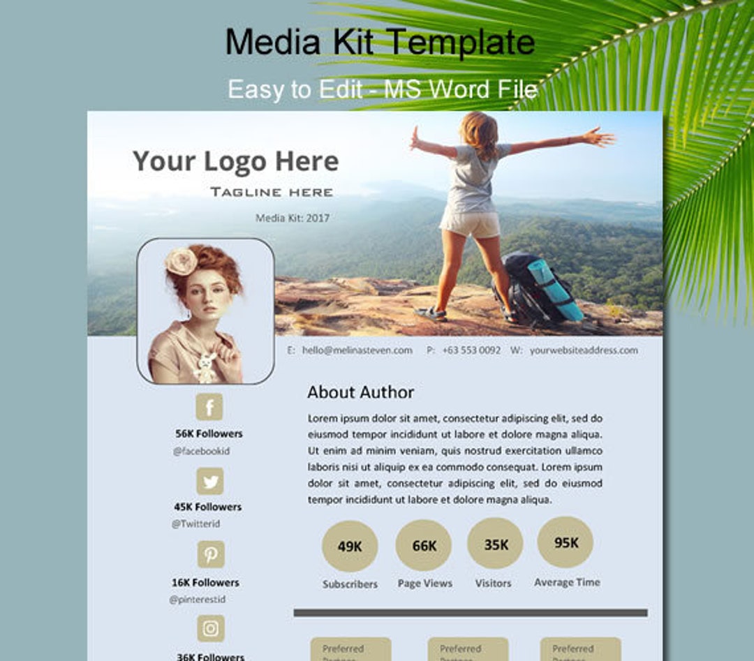 Media Kit Template, One Page Media Kit, Media Kit for Blogger, Press ...