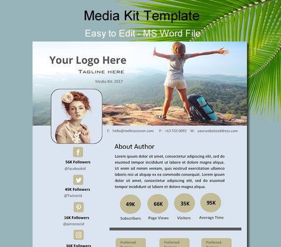 Media Kit Template, One Page Media Kit, Media Kit for Blogger, Press ...