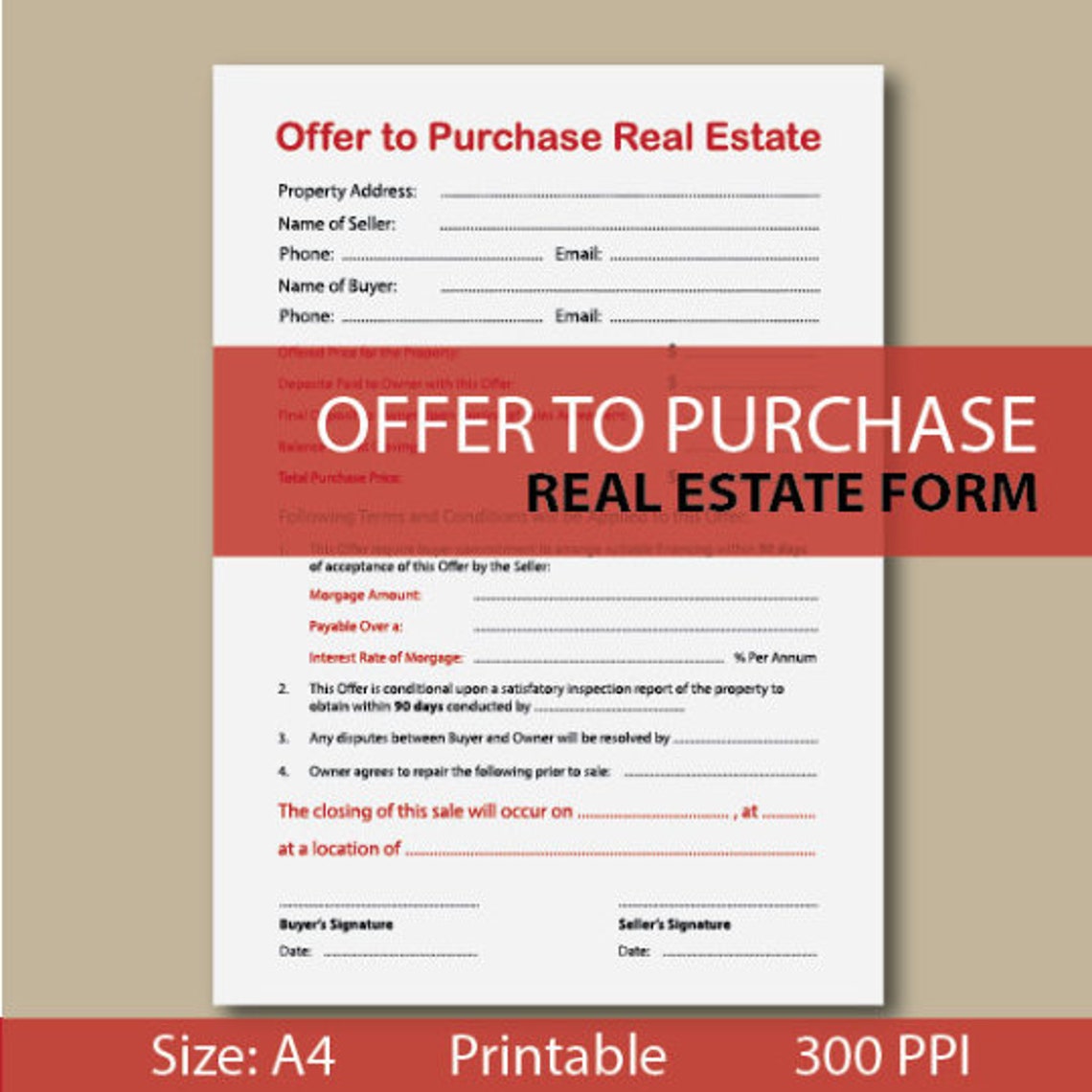 Offer to Purchase Real Estate Form PDF, Real Estate Offer to Purchase ...