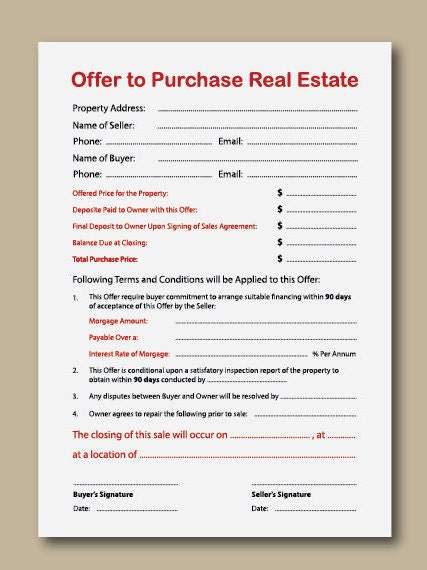 Offer to Purchase Real Estate Form PDF, Real Estate Offer to Purchase ...