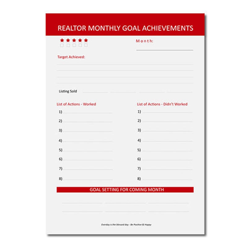 Real Estate Goal Planning, Realtor Form, Real Estate Forms, Real Estate ...