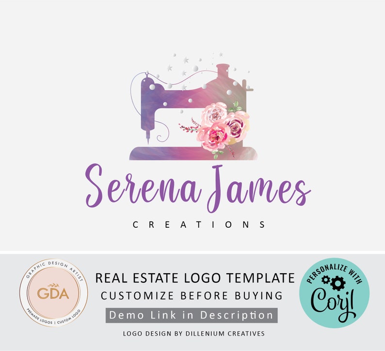 Sewing Machine Logo, Watercolor Logo, Sew Logo, Editable Logo, Sewing ...