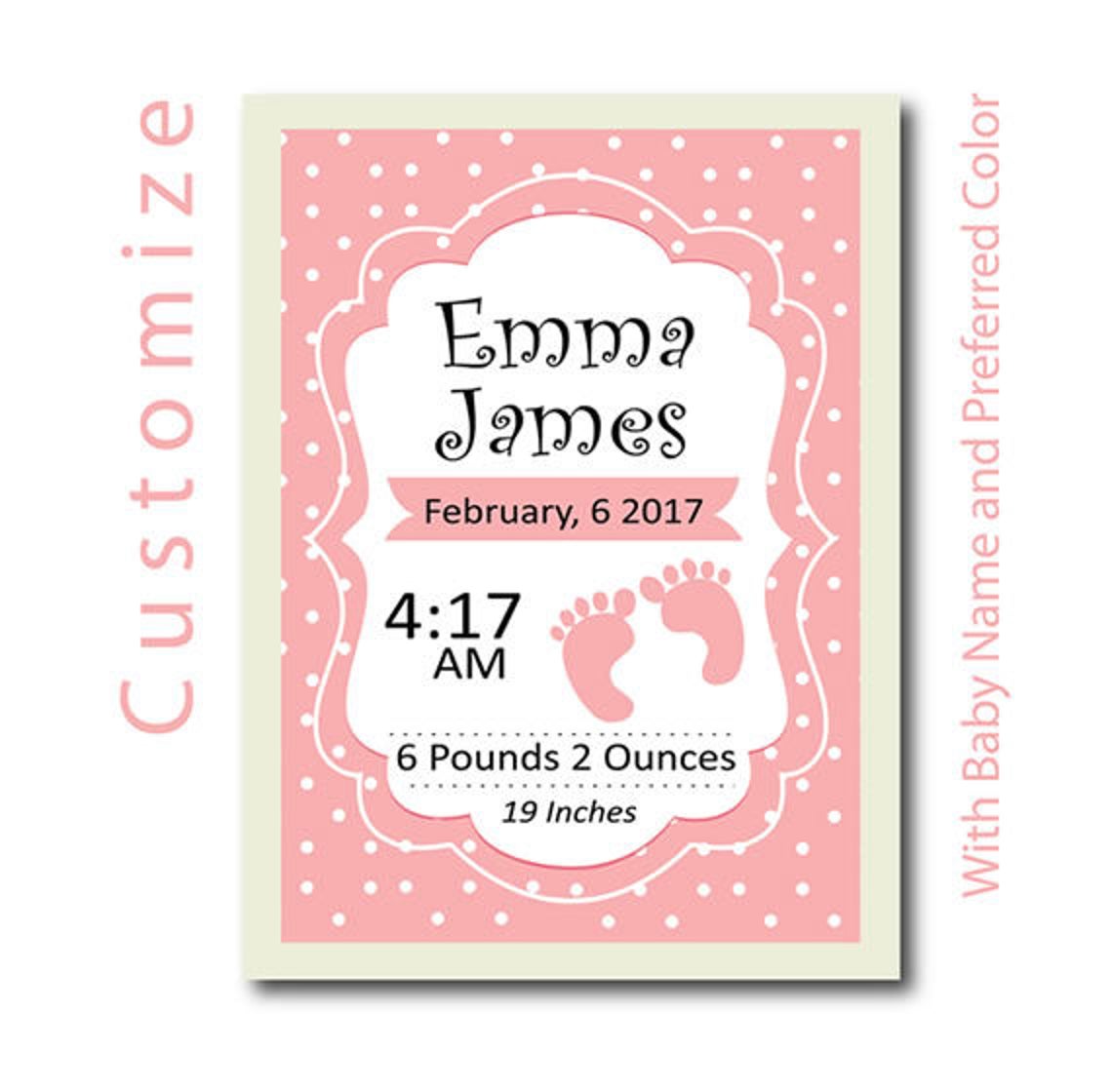 Baby Stats, Baby Girl Birth Announcement, Birth Stats Sign, Baby Girl ...