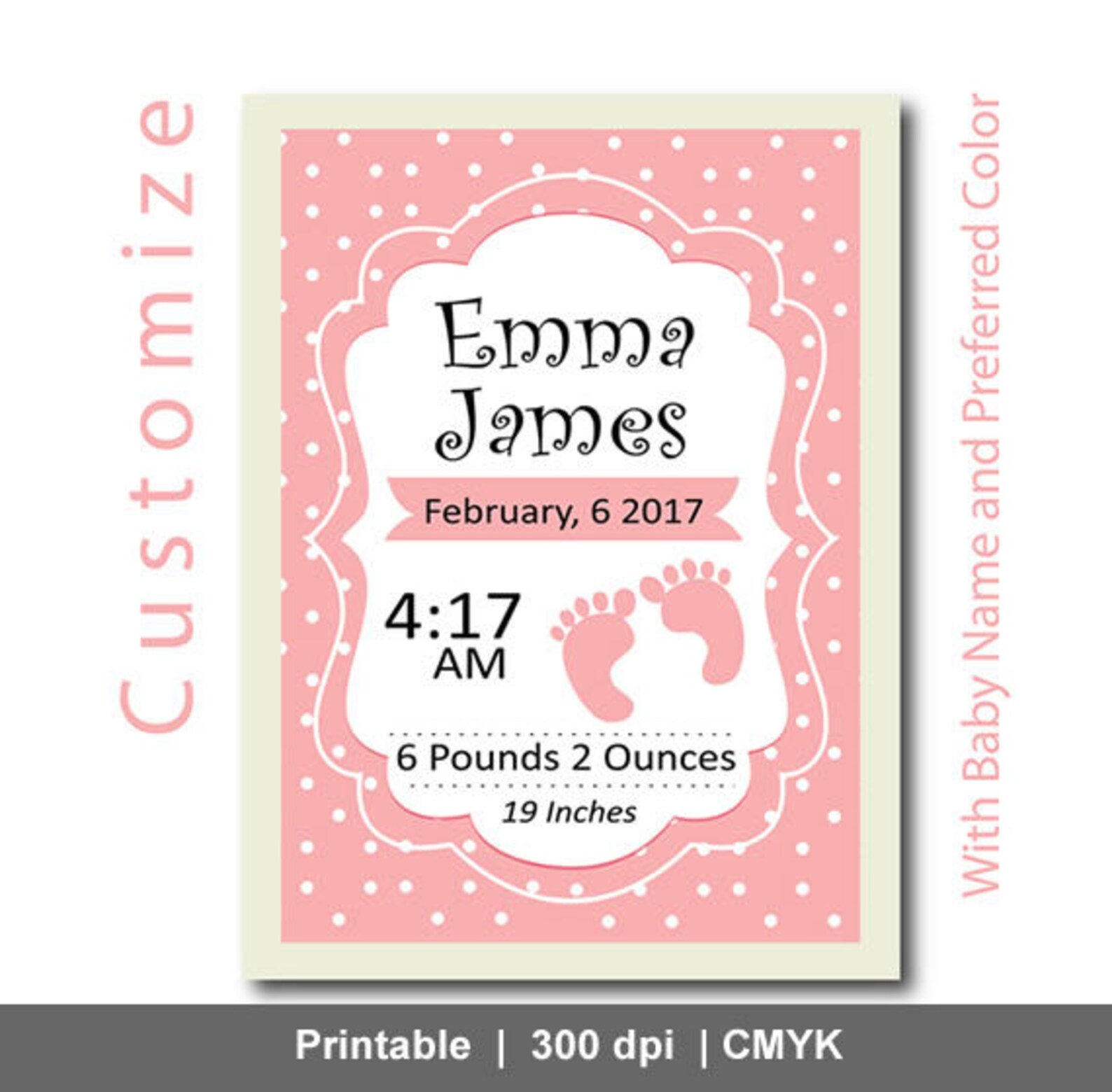 Baby Stats, Baby Girl Birth Announcement, Birth Stats Sign, Baby Girl ...