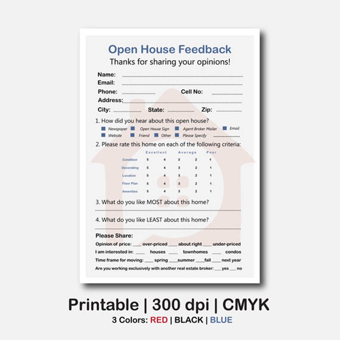 Real Estate Open House Feedback Form Real Estate Signs Real - Etsy