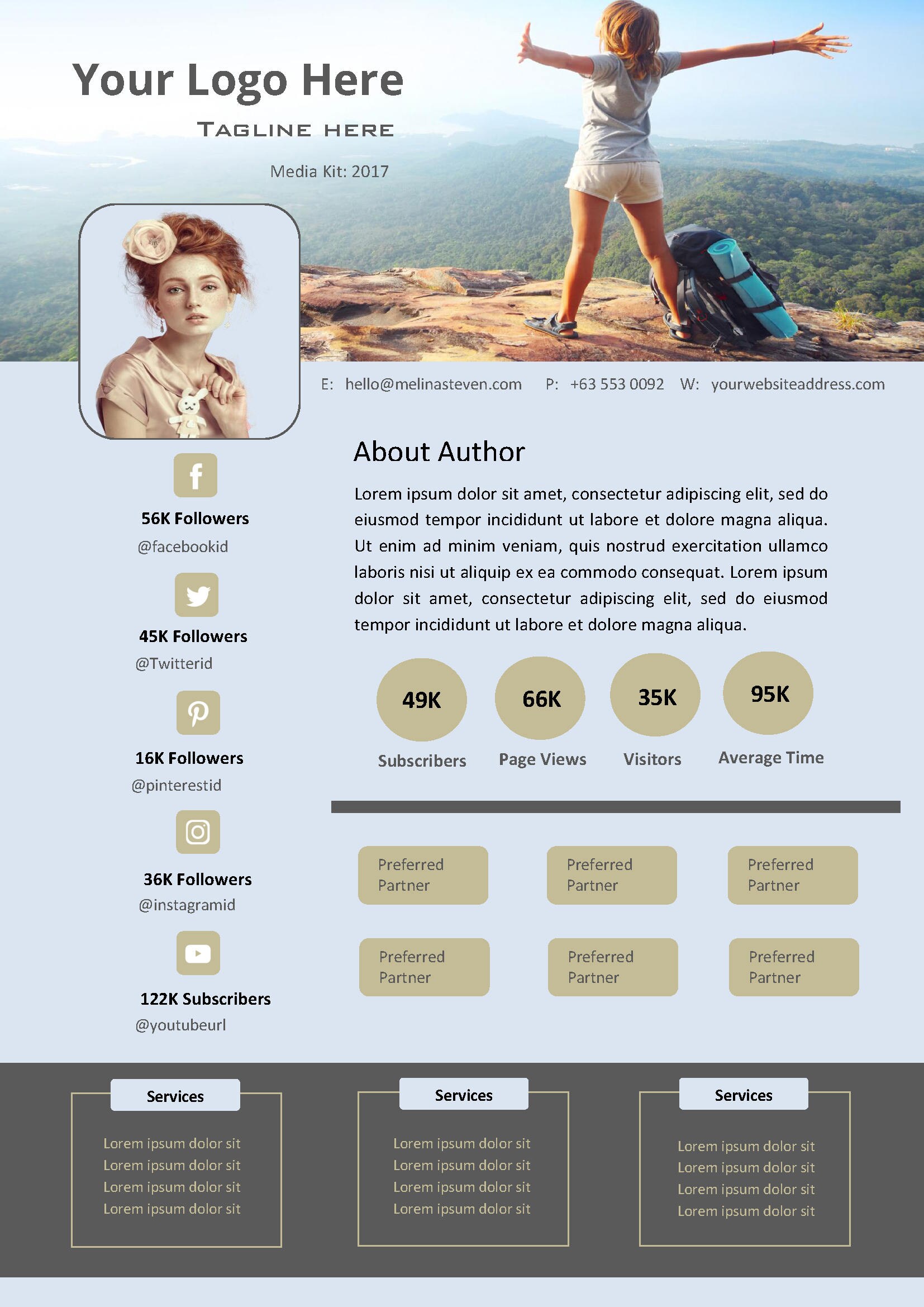 Media Kit Template, One Page Media Kit, Media Kit for Blogger, Press ...
