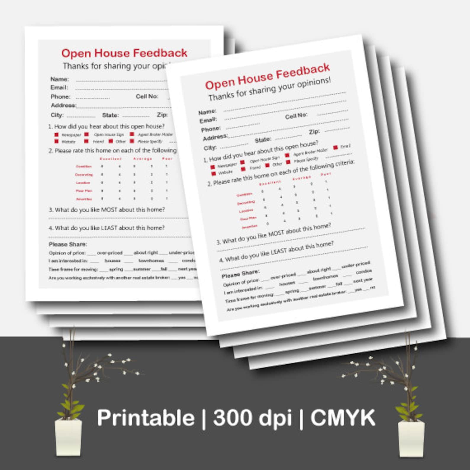 Real Estate Open House Feedback Form Real Estate Signs Real - Etsy