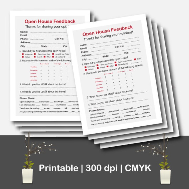 Real Estate Open House Feedback Form Real Estate Signs Real - Etsy