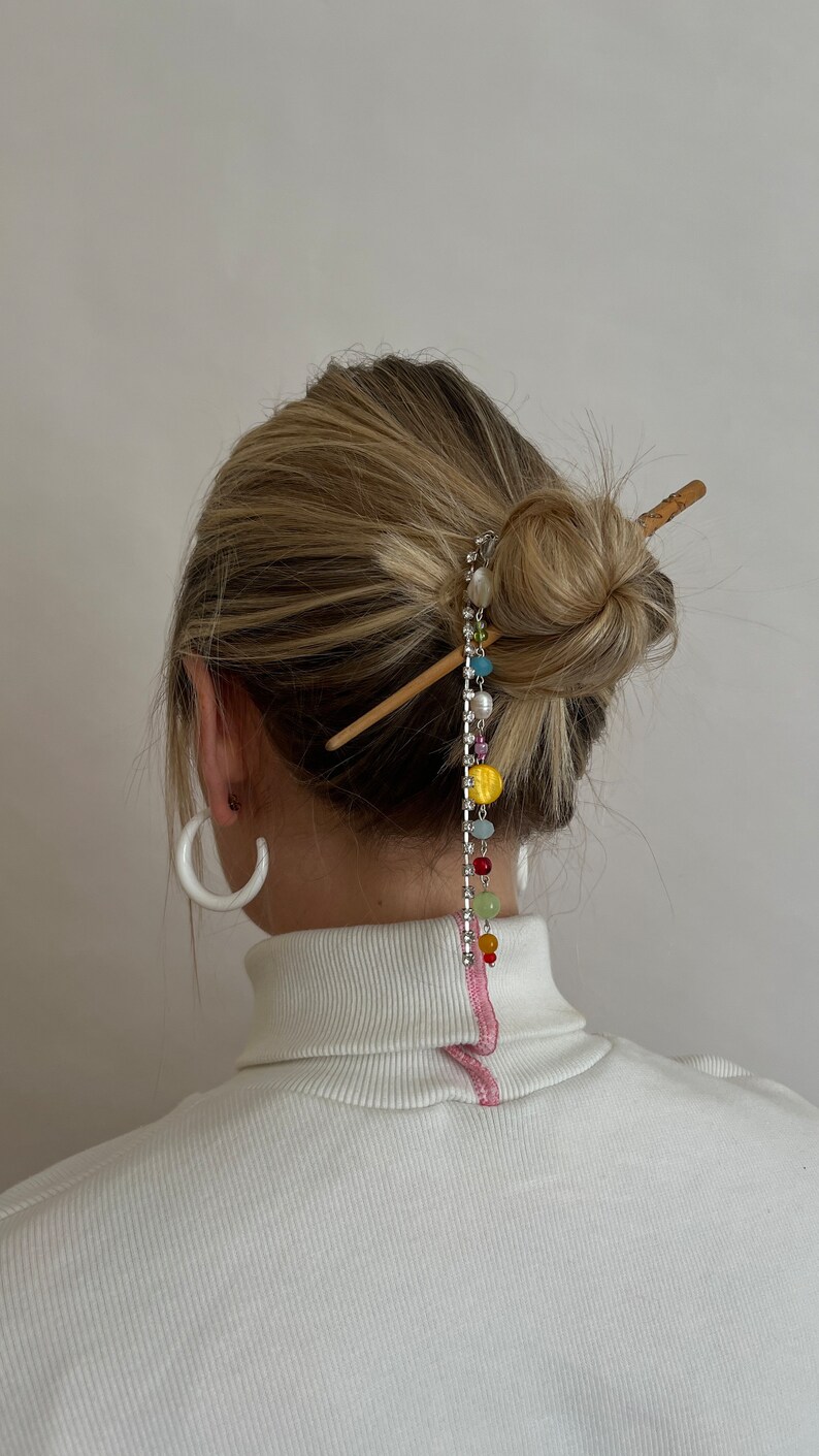 Handmade Beaded Tassel Hair Pin Silver Hair Glass Beads Pearls Hair ...