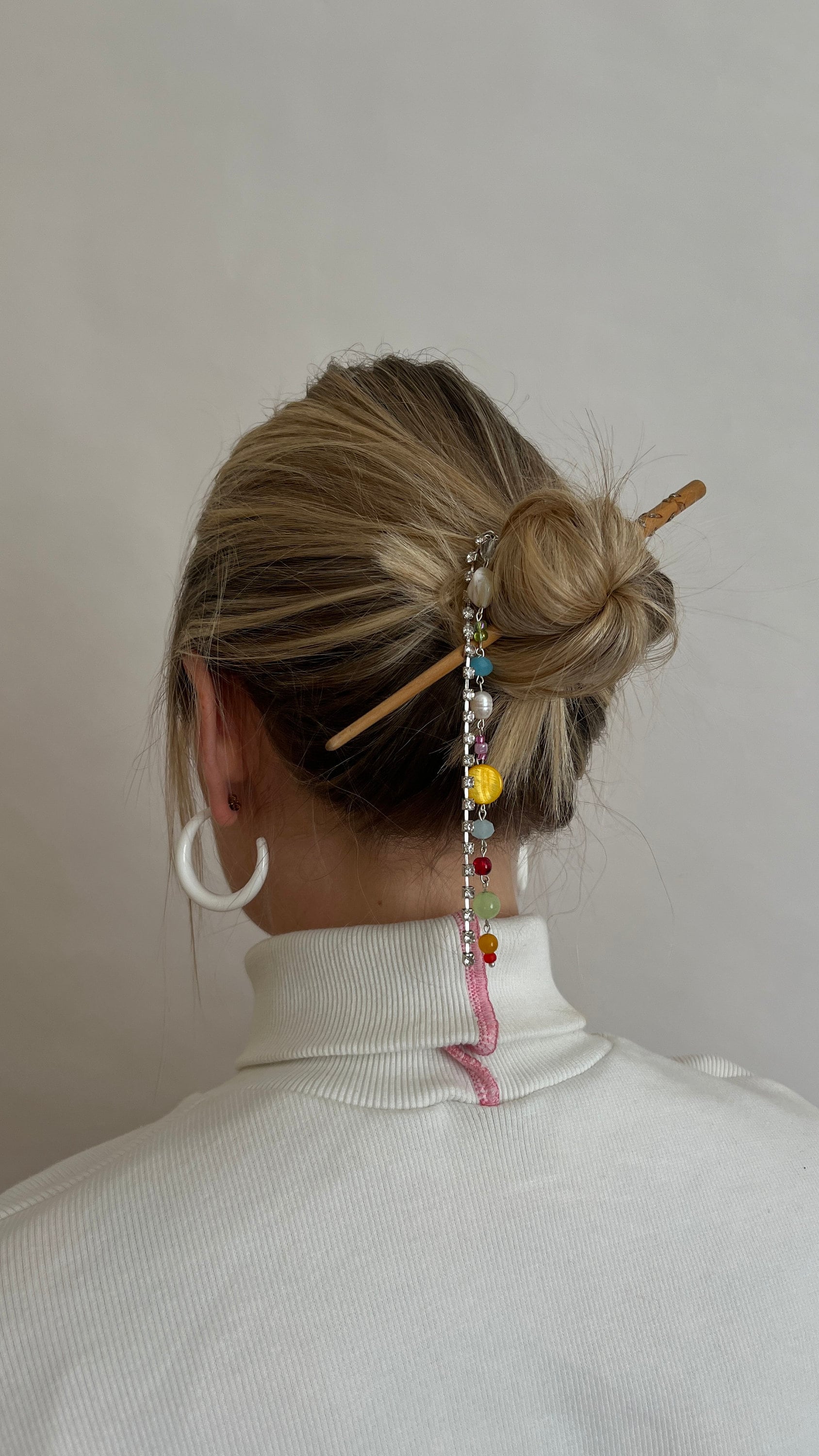 Handmade Beaded Tassel Hair Pin Silver Hair Glass Beads Pearls Hair ...