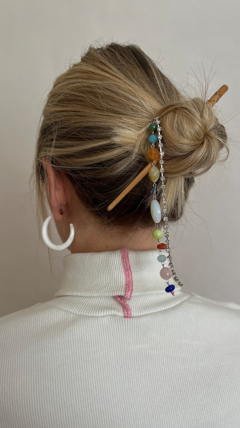 Handmade Beaded Tassel Hair Pin Silver - Glass Beads Pearls Accessories ...