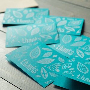 Thank You Cards Set, Block Print, Thank You Notes, Teal Notecards ...
