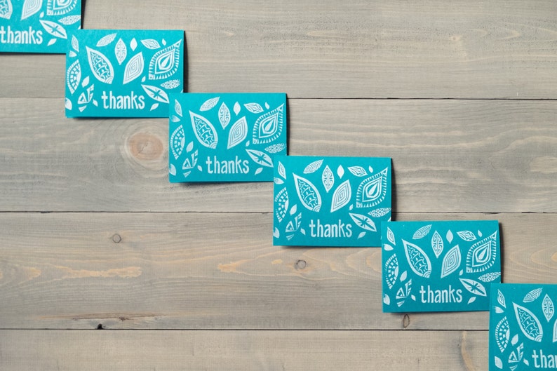 Thank You Cards Set, Block Print, Thank You Notes, Teal Notecards ...