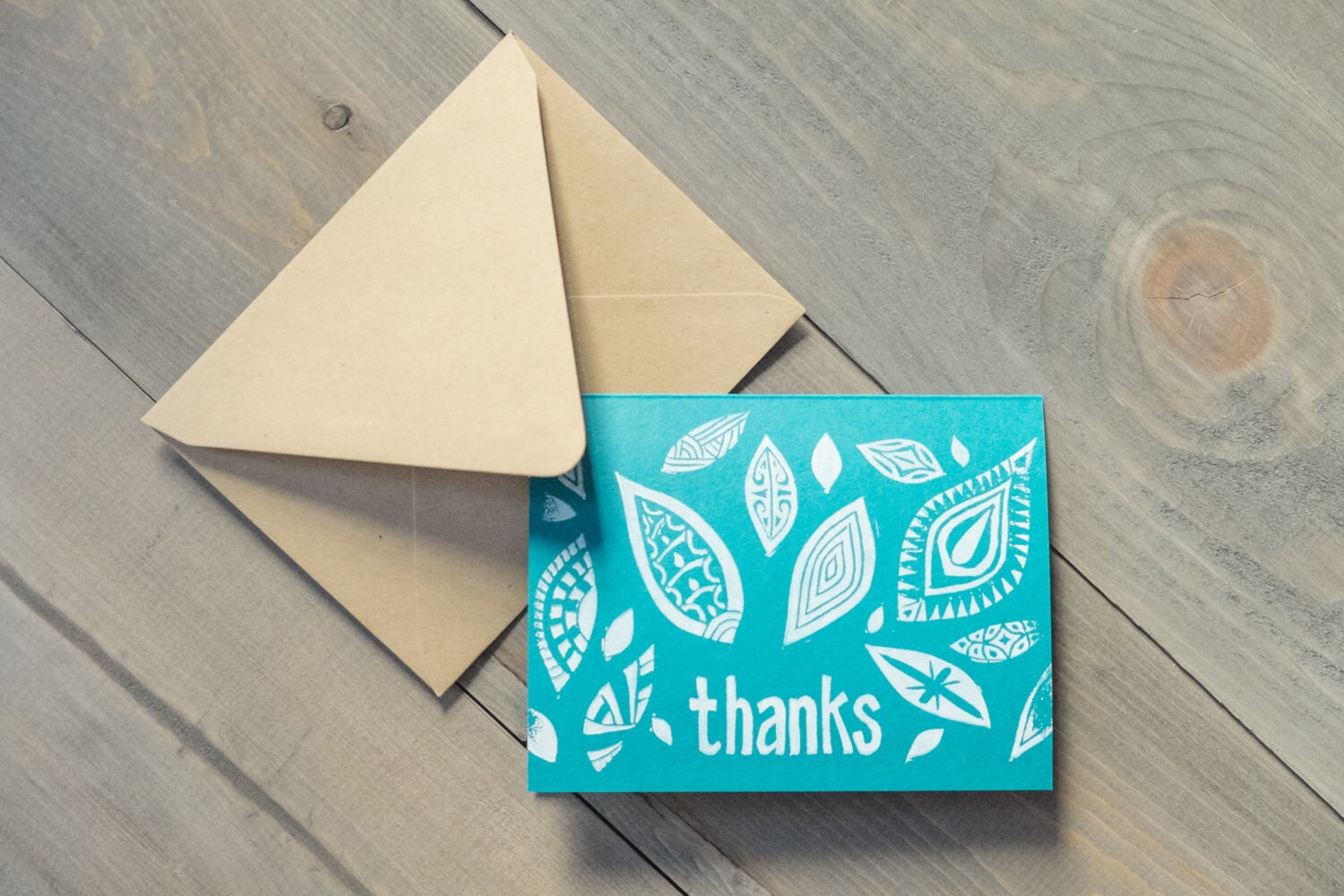 Thank You Cards Set, Block Print, Thank You Notes, Teal Notecards ...