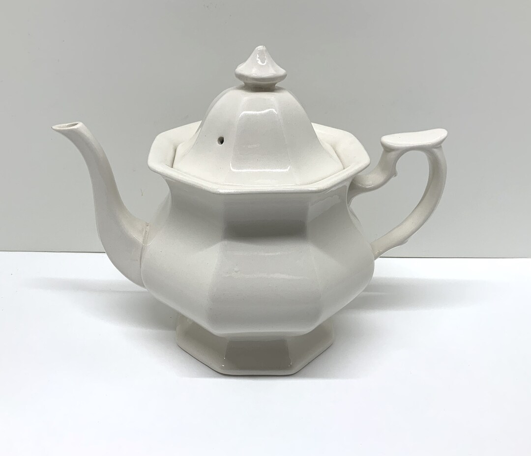 1950 Wm Adams Sons White Ironstone Tea Pot England Farmhouse