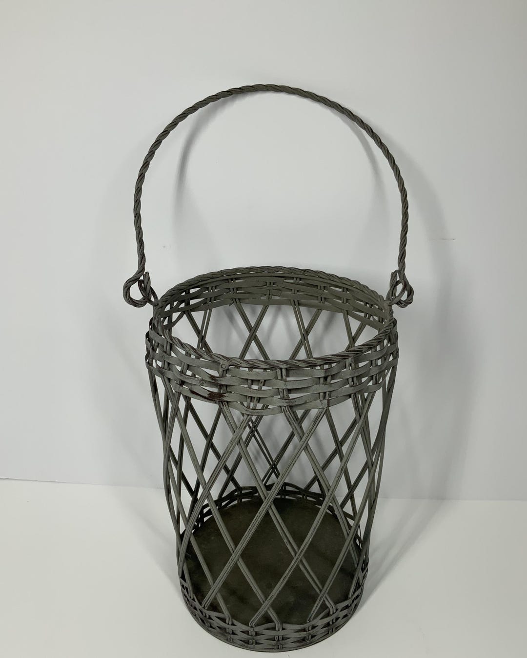 Metal Wire Basket With Fold Down Bail Handle, Utensil Holder, Home ...