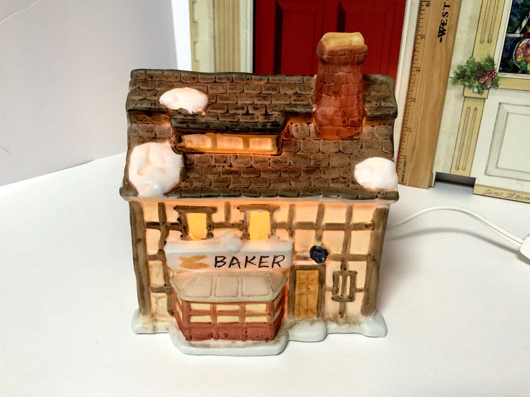 Christmas Village Lighted BAKER Shop Electric Holiday Village Christmas ...