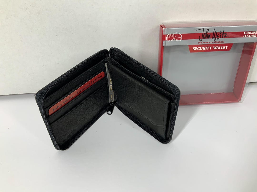 New Vintage John Weitz Leather Bi-fold Billfold Wallet Black Genuine ...