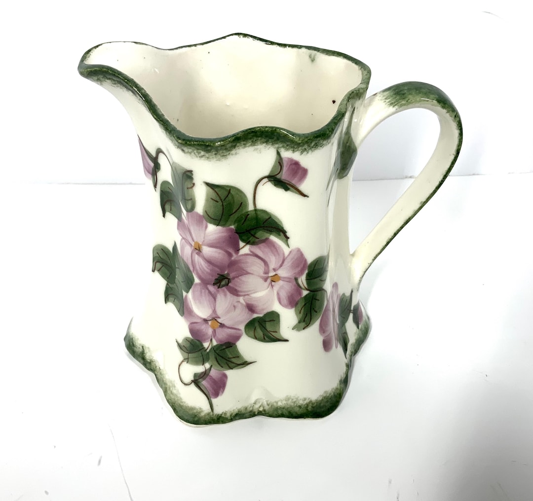 Hand-painted Cash Family Pottery Pitcher: Purple Violets, Green Trim ...