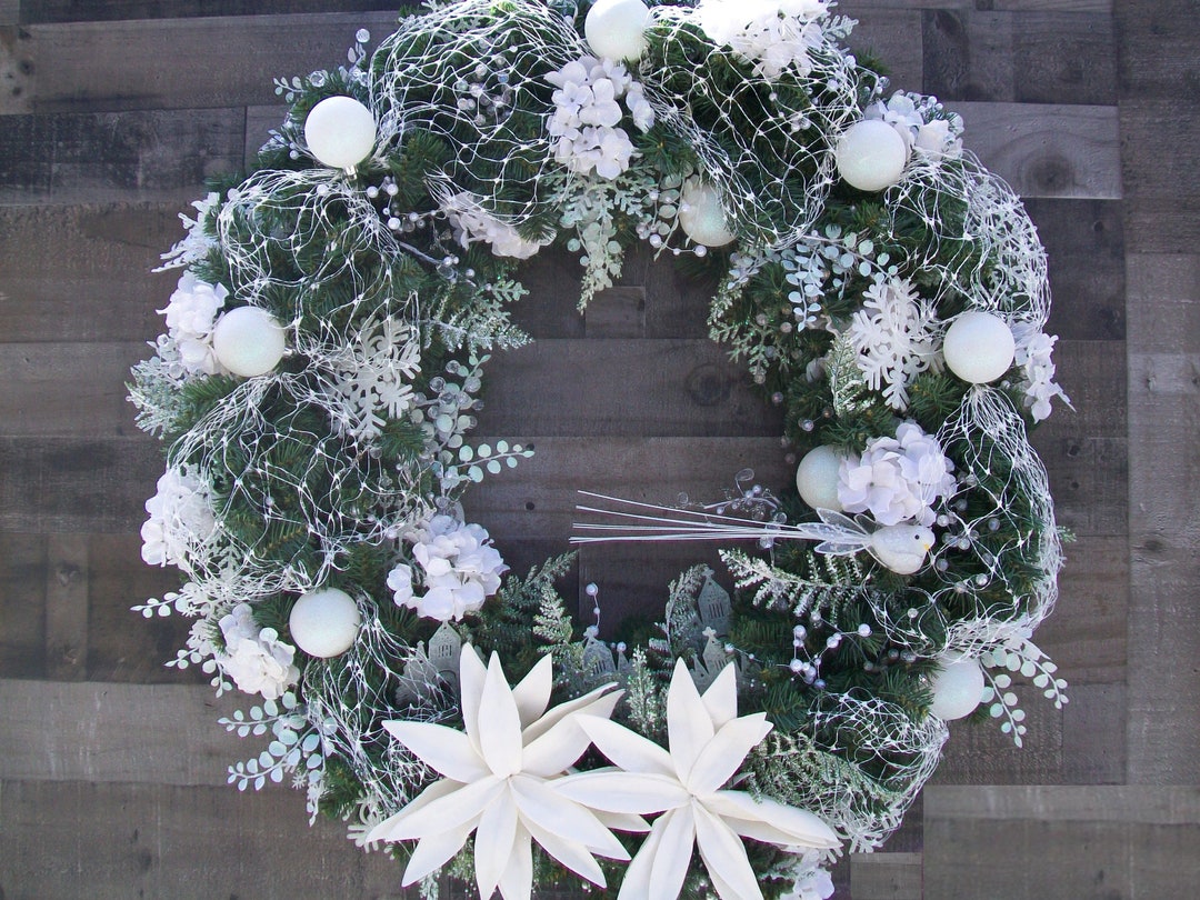 Extra Large 34-inch Pine Decorated White Christmas Front Door Church ...