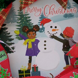 Merry Christmas African American Children Round Plaque Christmas Mesh ...