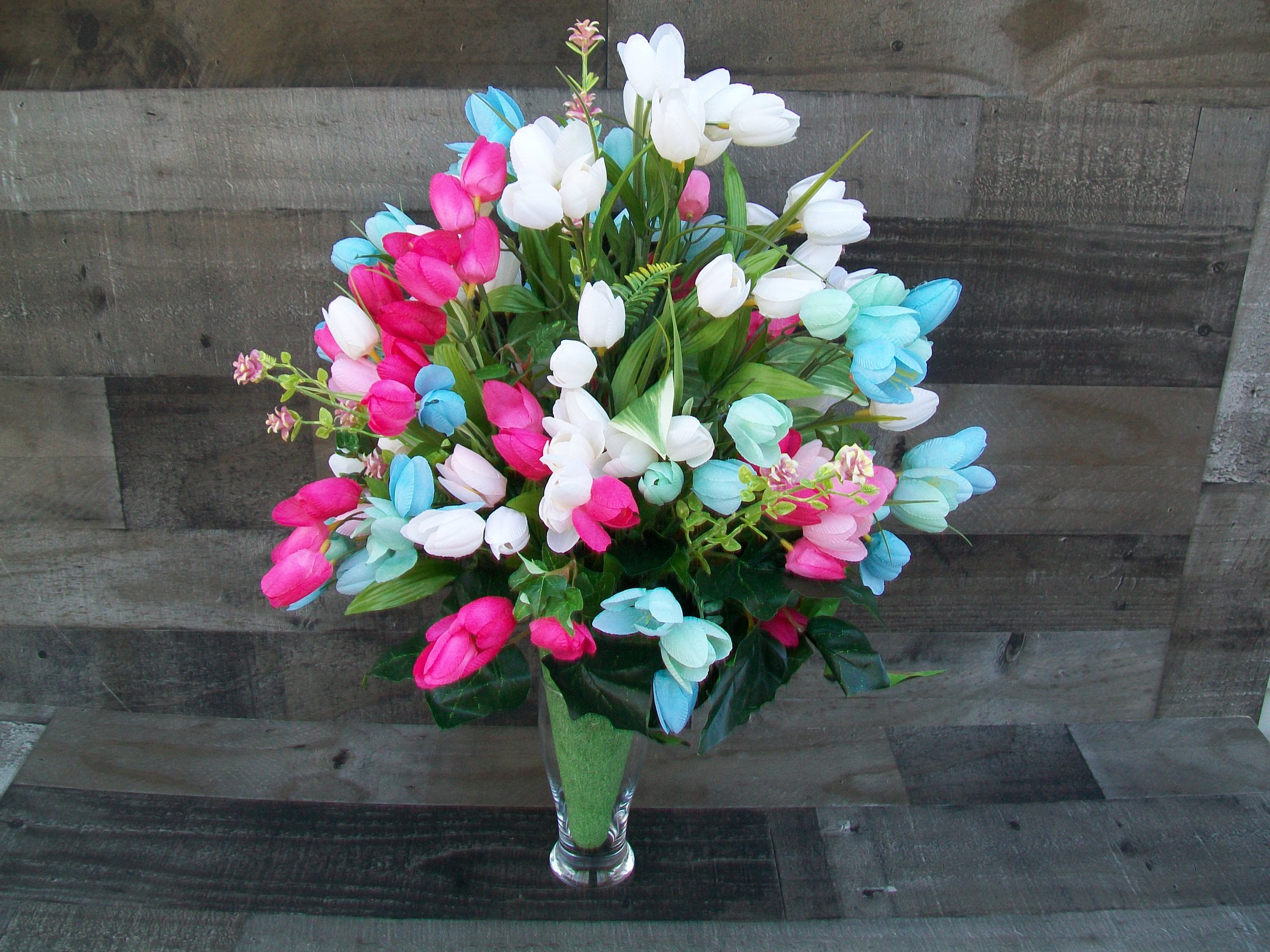 Spring Memorial Cemetery Cone Floral Arrangement With Multicolored ...